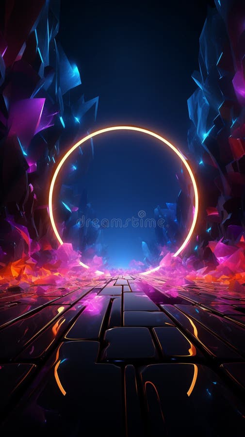 Vibrant Neon Frame Against a Cosmic Backdrop for Futuristic Digital ...