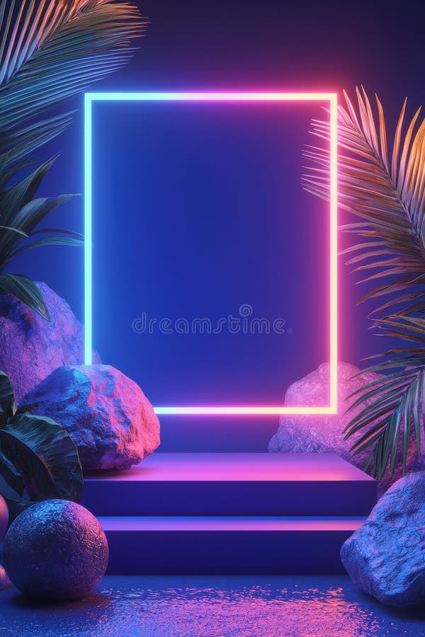 Vibrant Neon Frame with Futuristic Tropical and Abstract Design ...