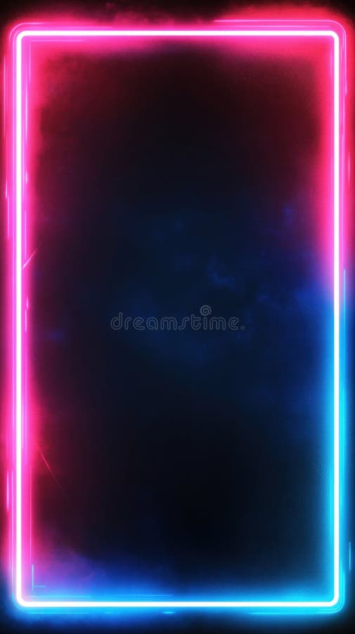 Vibrant Neon Frame Illuminating Dark Background with Subtle Smoke ...