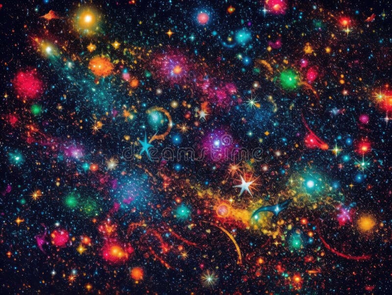 Vibrant Neon Galaxy Stars and Planets Stock Illustration - Illustration ...