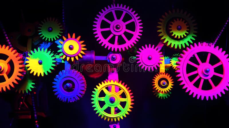 Vibrant Neon Gears Interlocking Machine Abstract Art Royalty Free Image ...