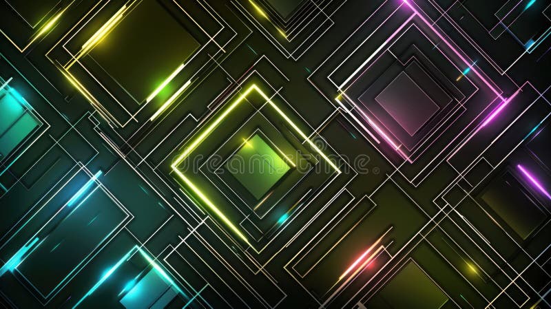Vibrant Neon Geometric Shapes on Dark Background Stock Photo - Image of ...