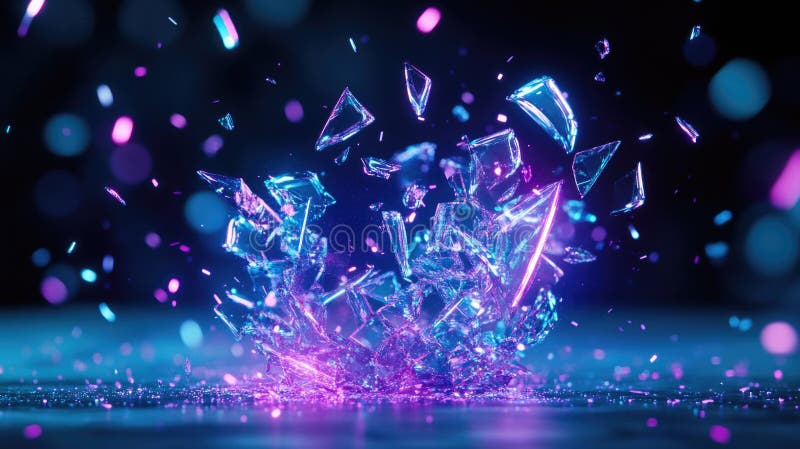 Vibrant Neon Glass Shards in Explosion with Bokeh Lighting Effect Stock ...