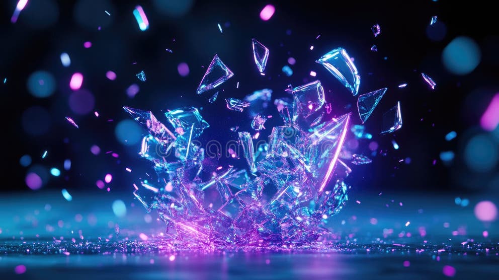 Vibrant Neon Glass Shards in Explosion with Bokeh Lighting Effect Stock ...
