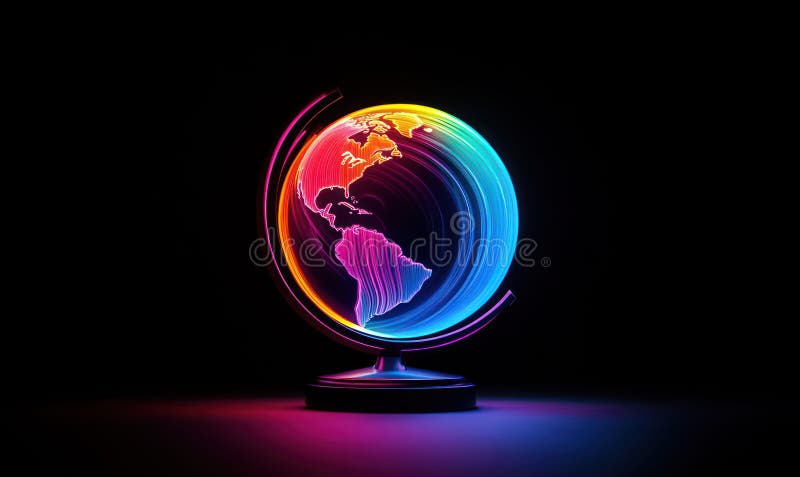 Vibrant Neon Globe with Americas Highlighted Stock Illustration ...