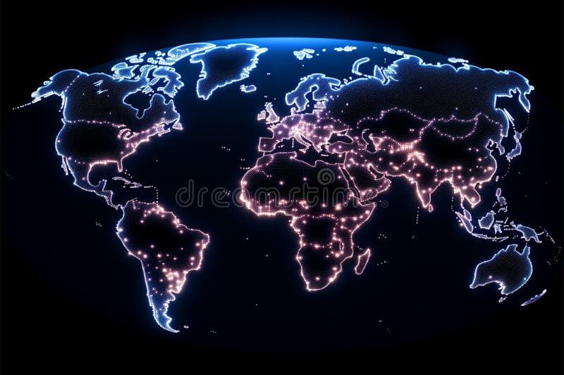 Vibrant Neon Globe. Dotted Map Signifies Unity and Interconnectedness ...