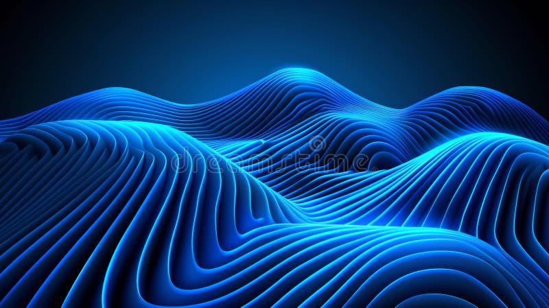 Vibrant Neon Glow in Dark Abstract Background with Blue Wavy Elements ...