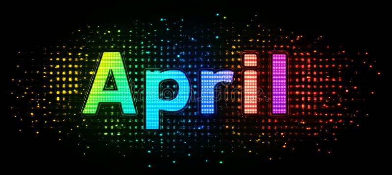 Vibrant Neon Glowing April Text on a Backdrop of Twinkling Rainbow Led ...