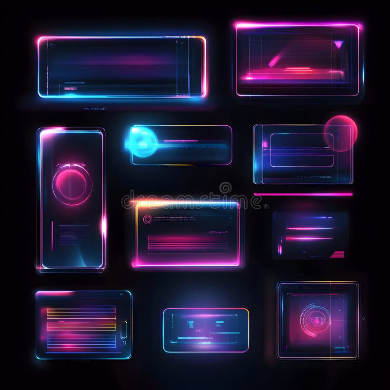 Vibrant Neon Glowing Frames Futuristic Digital Interface Elements Stock ...