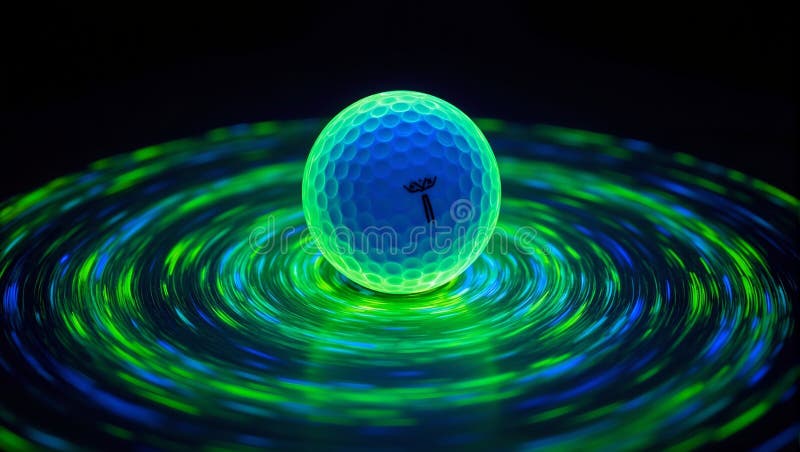 Vibrant Neon Golf Ball Spinning Amidst Glowing Particles Stock ...