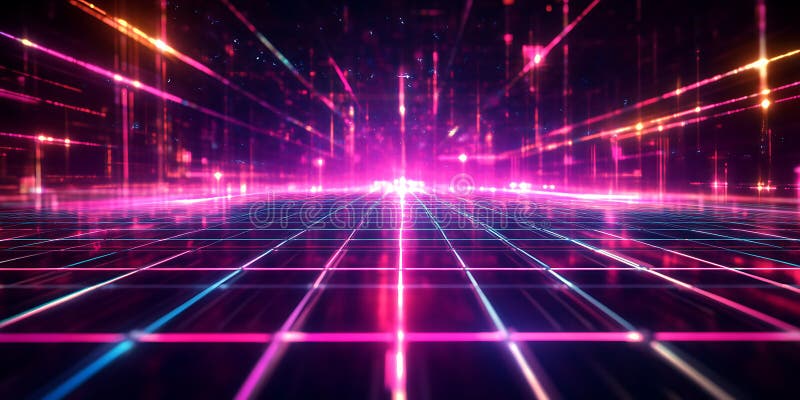 Vibrant Neon Grid: Futuristic Background Image Stock Illustration ...