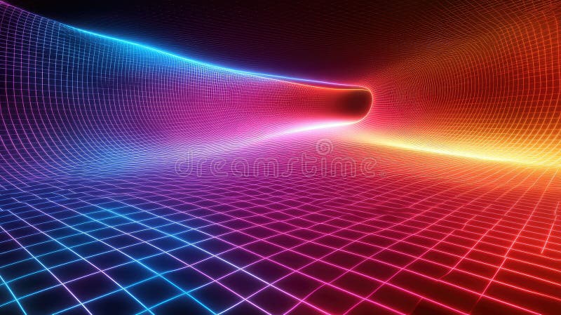 Vibrant Neon Grid Tunnel with Futuristic Light Effects and Dynamic ...