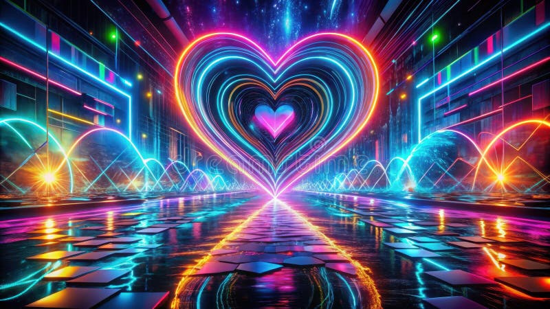 Vibrant Neon Heart Shaped Pathway in a Futuristic Setting. Generative ...