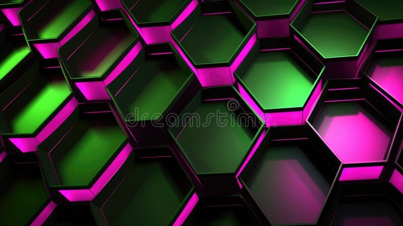 Vibrant Neon Hexagon Pattern Background in Dark Ambience Stock ...