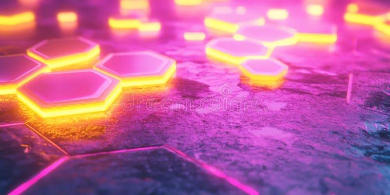 Vibrant Neon Hexagons Glowing in Pink and Yellow, with a Liquid-like ...