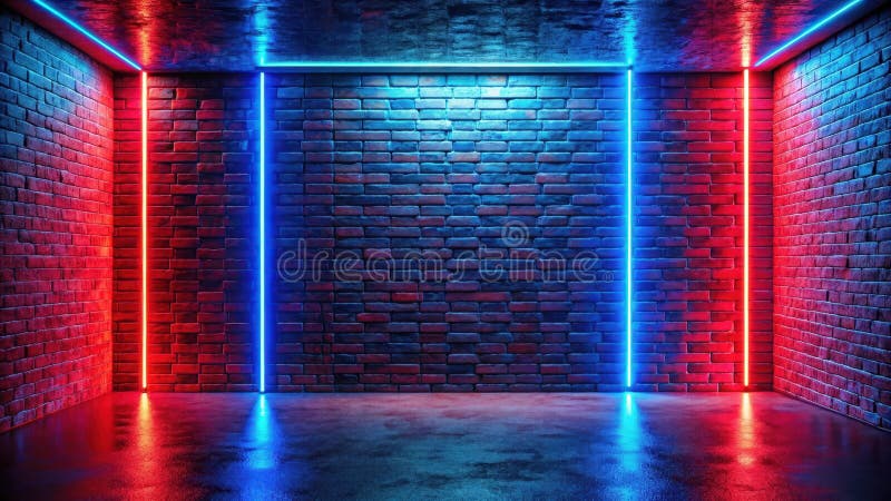 Vibrant Neon Illumination in a Brick Room Setting with Reflective Floor ...
