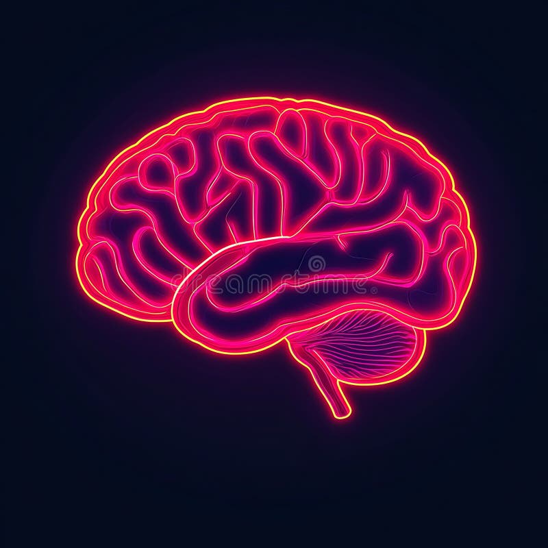 Neon Brain Illustration with Abstract Design Stock Illustration ...