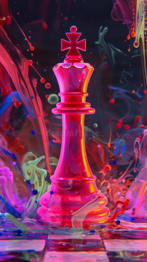 Vibrant Neon King Chess Piece with Dynamic Colorful Splashes Stock ...