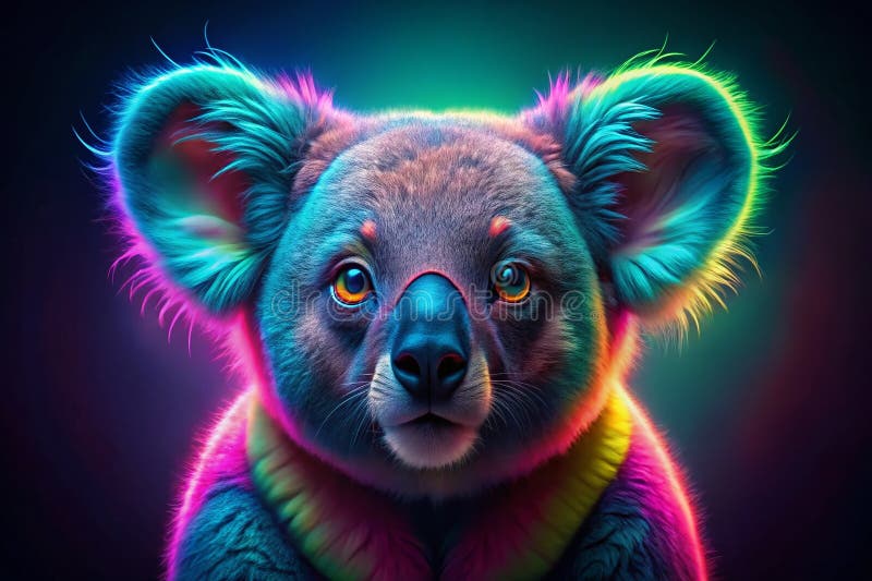 Vibrant Neon Koala Portrait a Striking Wildlife Image with Ample Copy ...