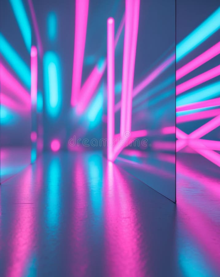 Vibrant Neon Light Beams on Reflective Surface - Pink and Blue. Stock ...