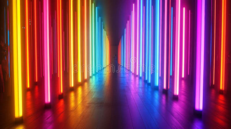 Vibrant Neon Light Columns Pathway Stock Illustration - Illustration of ...