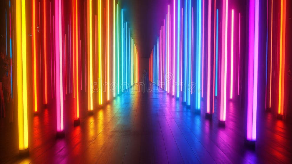 Vibrant Neon Light Columns Pathway Stock Illustration - Illustration of ...