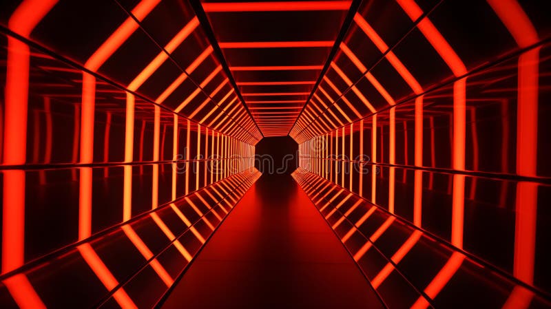 Vibrant Neon Light Corridor in Red Tones and Abstract Shapes Stock Illustration - Illustration ...