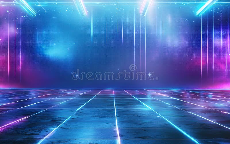 Vibrant Neon Light Display in an Abstract Setting with a Grid Floor and ...