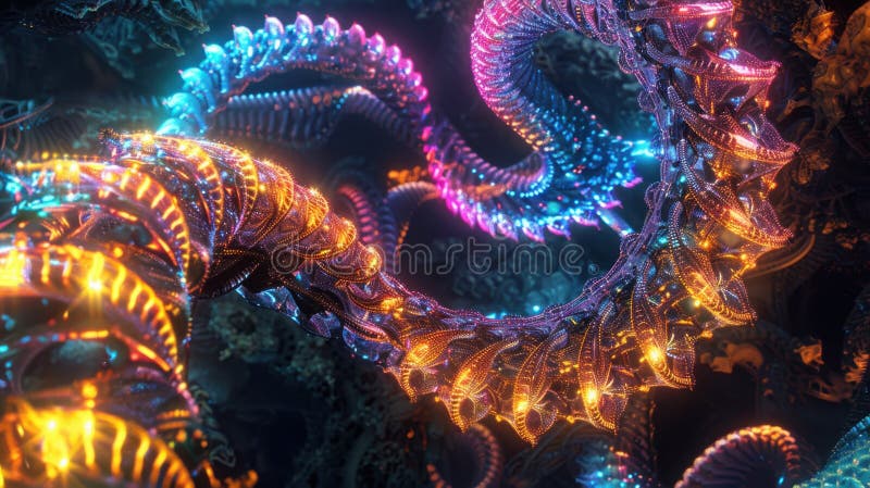 Vibrant Neon Light DNHelix Structures in Abstract Sci-Fi Scene Stock ...