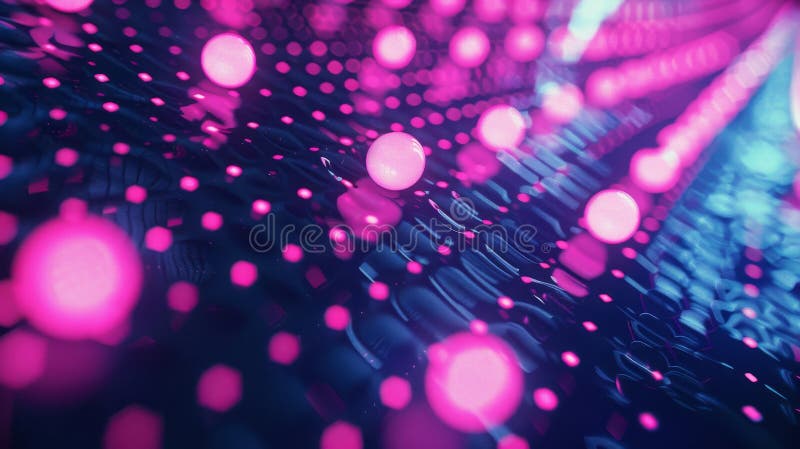 A Vibrant Neon Light Effect Background Pink Balls Floating on a Blue ...