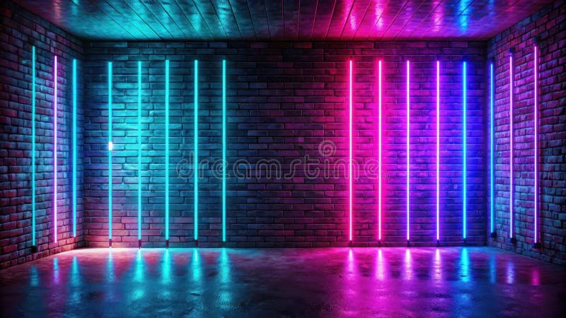 Vibrant Neon Light Installation in a Brick Room Setting. Generative AI ...