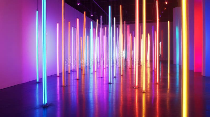 Vibrant Neon Light Installation in Modern Gallery Stock Illustration ...