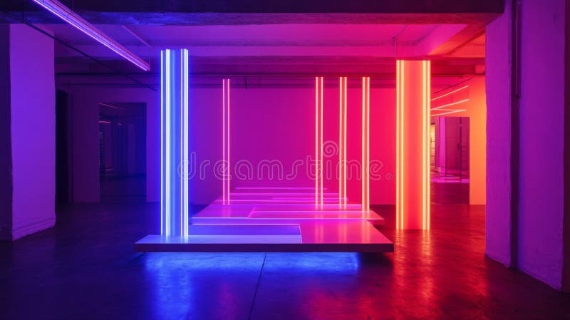 Vibrant Neon Light Installation in Modern Interior Space Stock ...