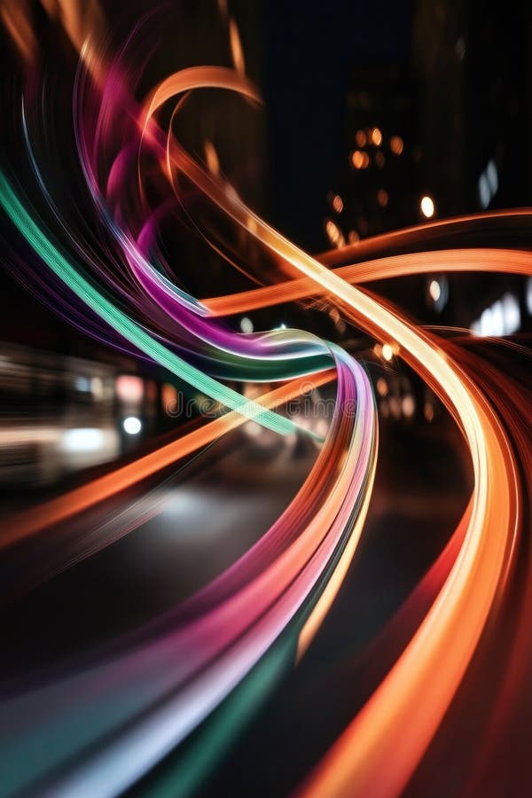 Vibrant Neon Light Trails Creating Dynamic Flow in City Nightscape ...