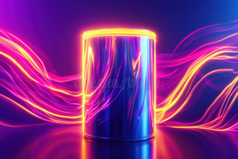 Vibrant Neon Light Trails Surrounding a Reflective Cylindrical Object ...
