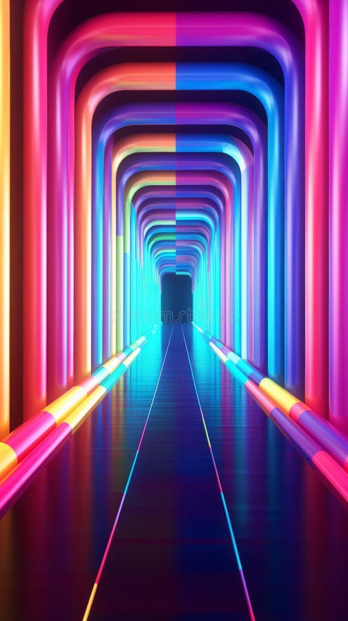 A Vibrant Neon Light Tunnel with a Mesmerizing Tunnel in the Center ...