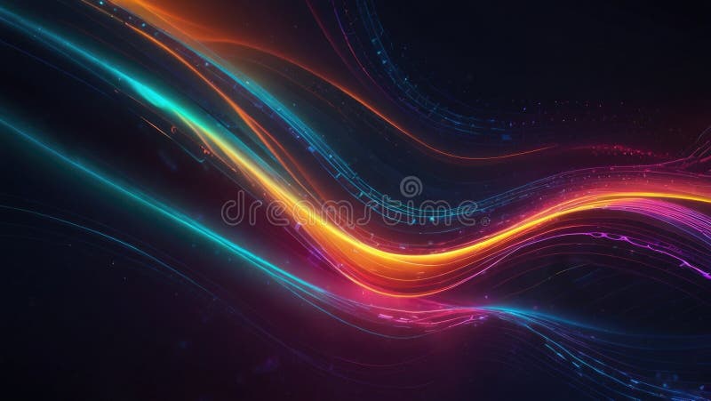 Vibrant Neon Light Waves in Dynamic Abstract Motion on Dark Background ...