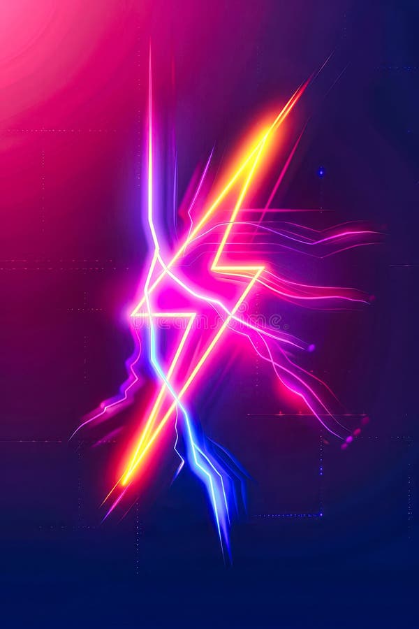 Vibrant Neon Lightning Bolt Illuminating a Dark Background in an ...
