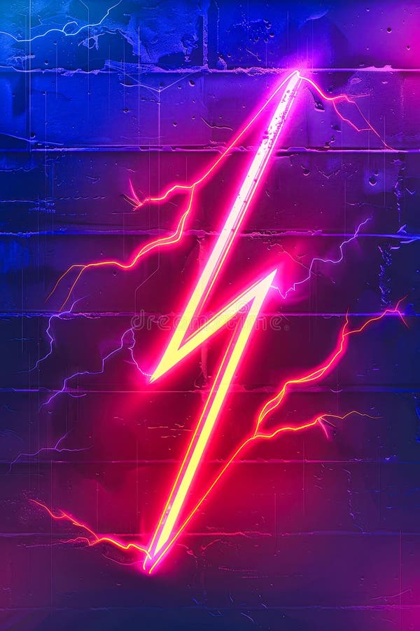 Vibrant Neon Lightning Bolt Illuminating a Dark Background in an ...