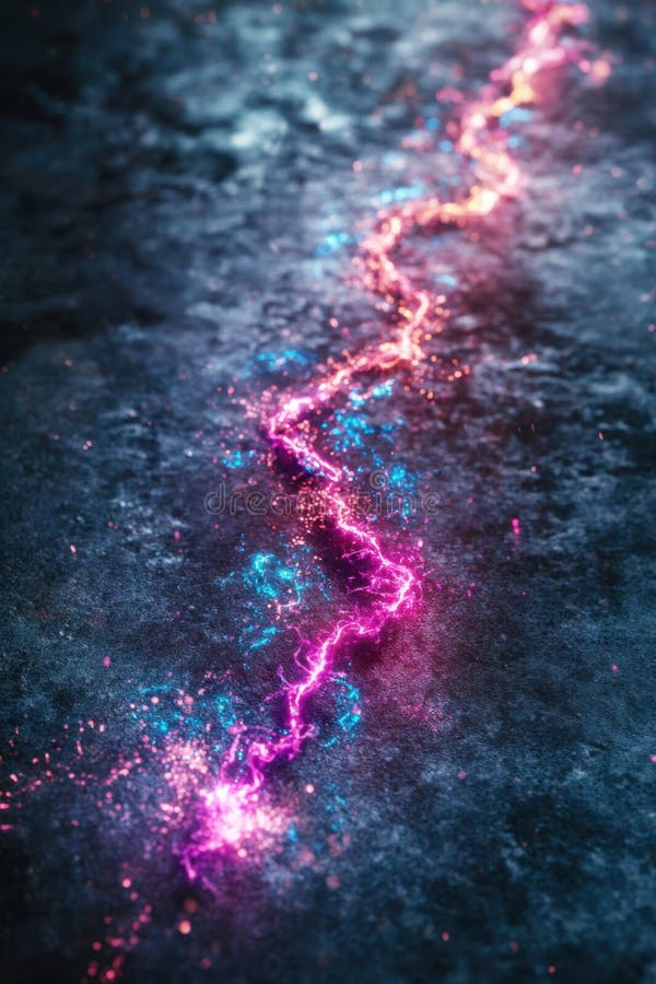 Vibrant Neon Lightning on Dark Surface Creating Electrifying Energy ...