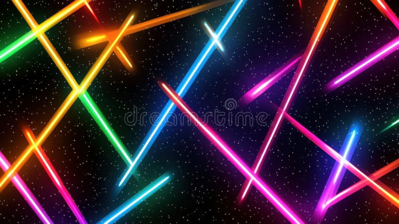 Vibrant Neon Lights Abstract Background with Starry Night Sky Stock ...