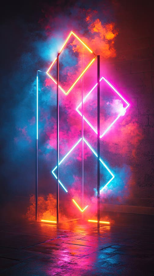Vibrant Neon Lights with Colorful Smoke Create an Abstract Visual ...