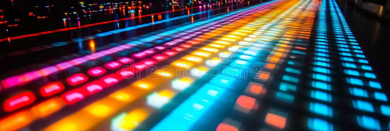 Vibrant Neon Lights Create a Colorful Pathway at a Lively City Event ...