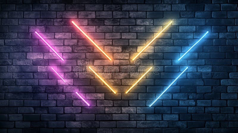 Vibrant Neon Lights Create Geometric Patterns Against a Dark Brick Wall ...
