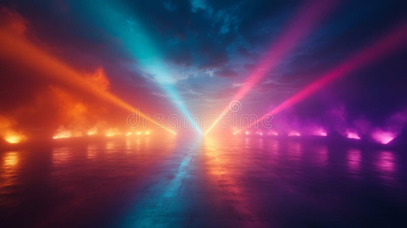 Vibrant Neon Lights and Foggy Night Scene Stock Illustration ...