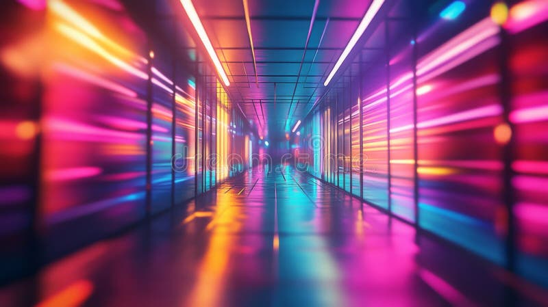 Vibrant Neon Lights in a Futuristic Tunnel Stock Illustration ...