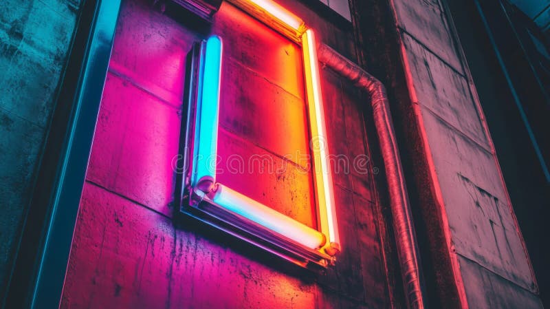 Vibrant Neon Lights on Grunge Wall at Night Stock Illustration ...