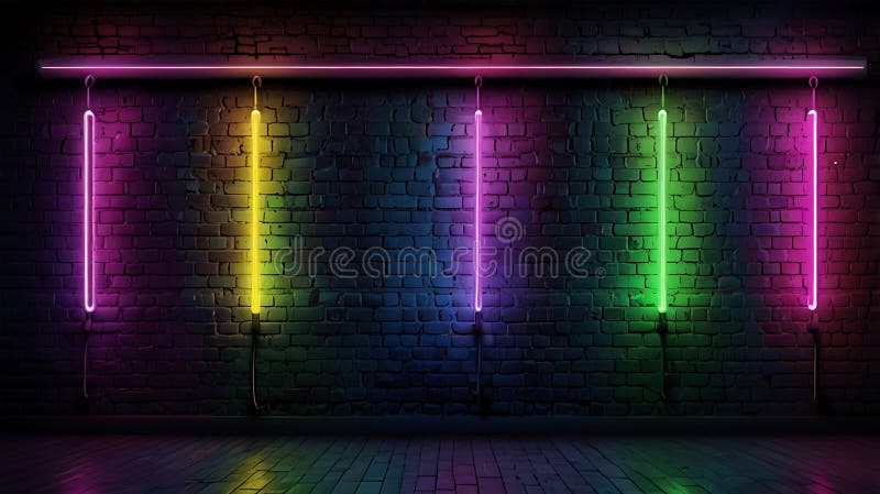 Vibrant Neon Lights Illuminate a Brick Wall Stock Illustration ...