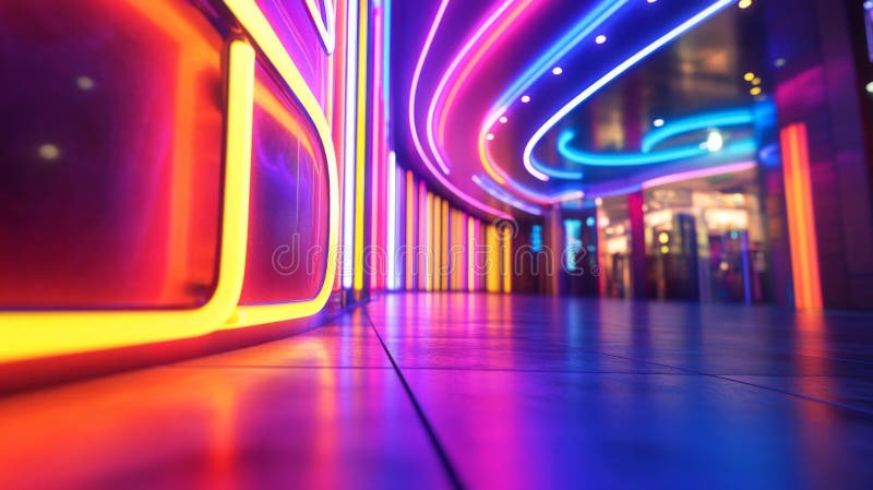 Vibrant Neon Lights Illuminate Modern City Corridor Stock Illustration ...