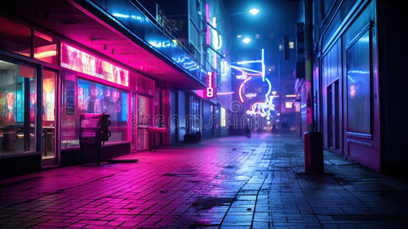 Vibrant Neon Lights Illuminating Urban Streets. Generative Ai Stock ...